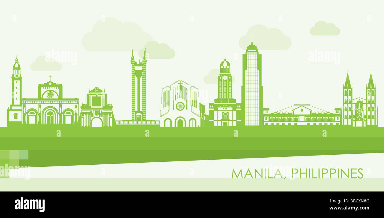 Green Skyline panorama of city of Manila, Philippines - vector ...