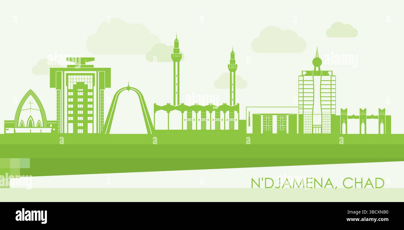Green Skyline panorama of city of N'djamena, Chad - vector illustration ...