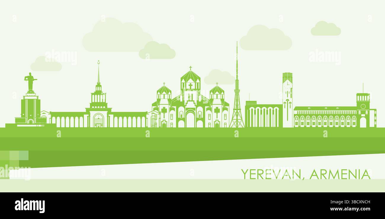 Green Skyline panorama of city of Yerevan, Armenia - vector illustration Stock Vector Image ...