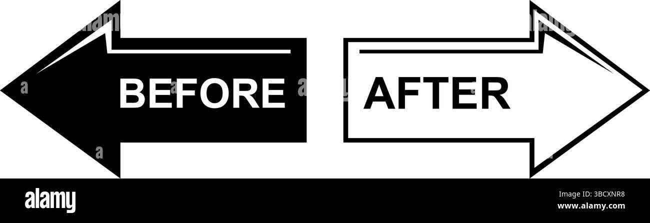 vector illustration black and white icon arrows with words before and ...