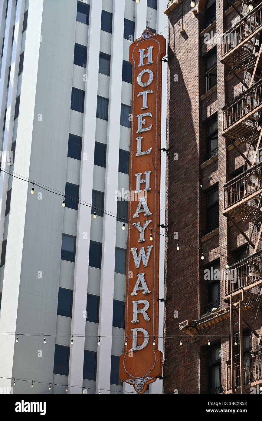 LOS ANGELES, CALIFORNIA - 19 MAY 2025: Hotel Hayward, built in 1905 ...