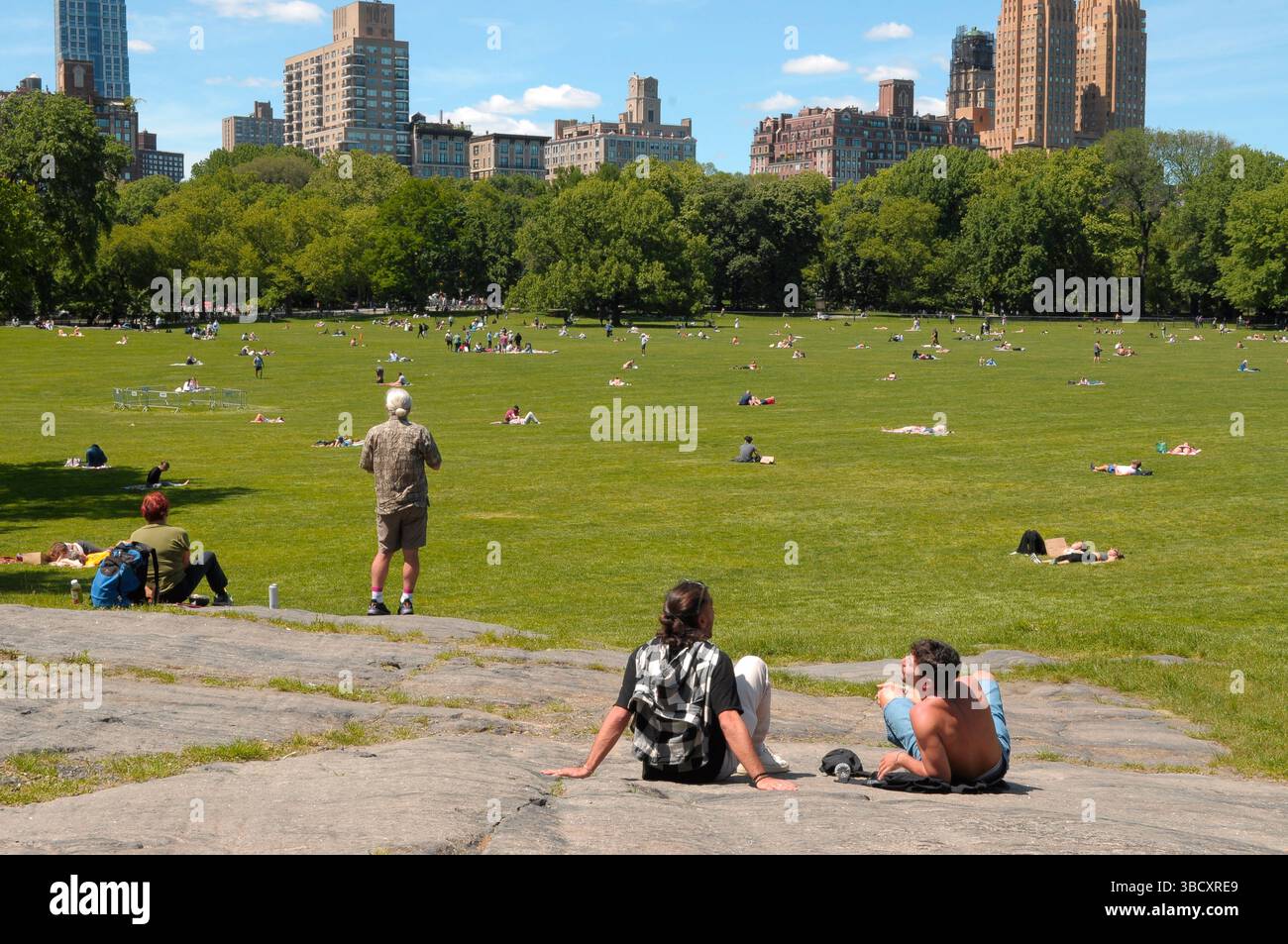 People are seen in Sheep Meadow, a field in Central Park, Manhattan ...