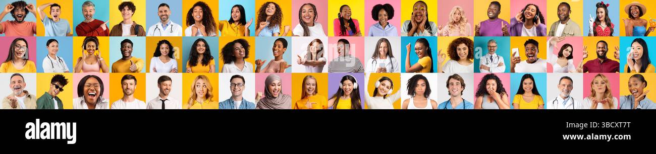 Portrait collection of diverse people expressing joy and connection ...