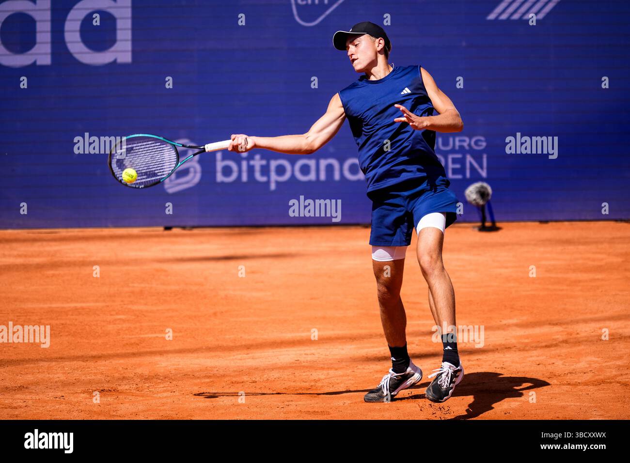 HAMBURG, GERMANY - MAY 21: Justin Engel of Germany plays a forehand in ...
