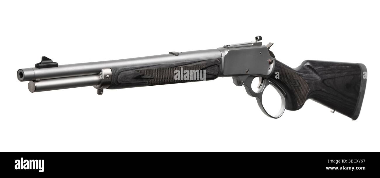 Lever-action hunting rifle with stainless steel receiver and black ...