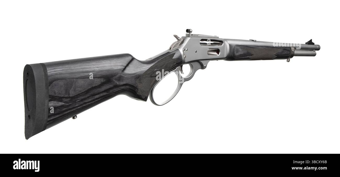 Lever-action hunting rifle with stainless steel receiver and black ...