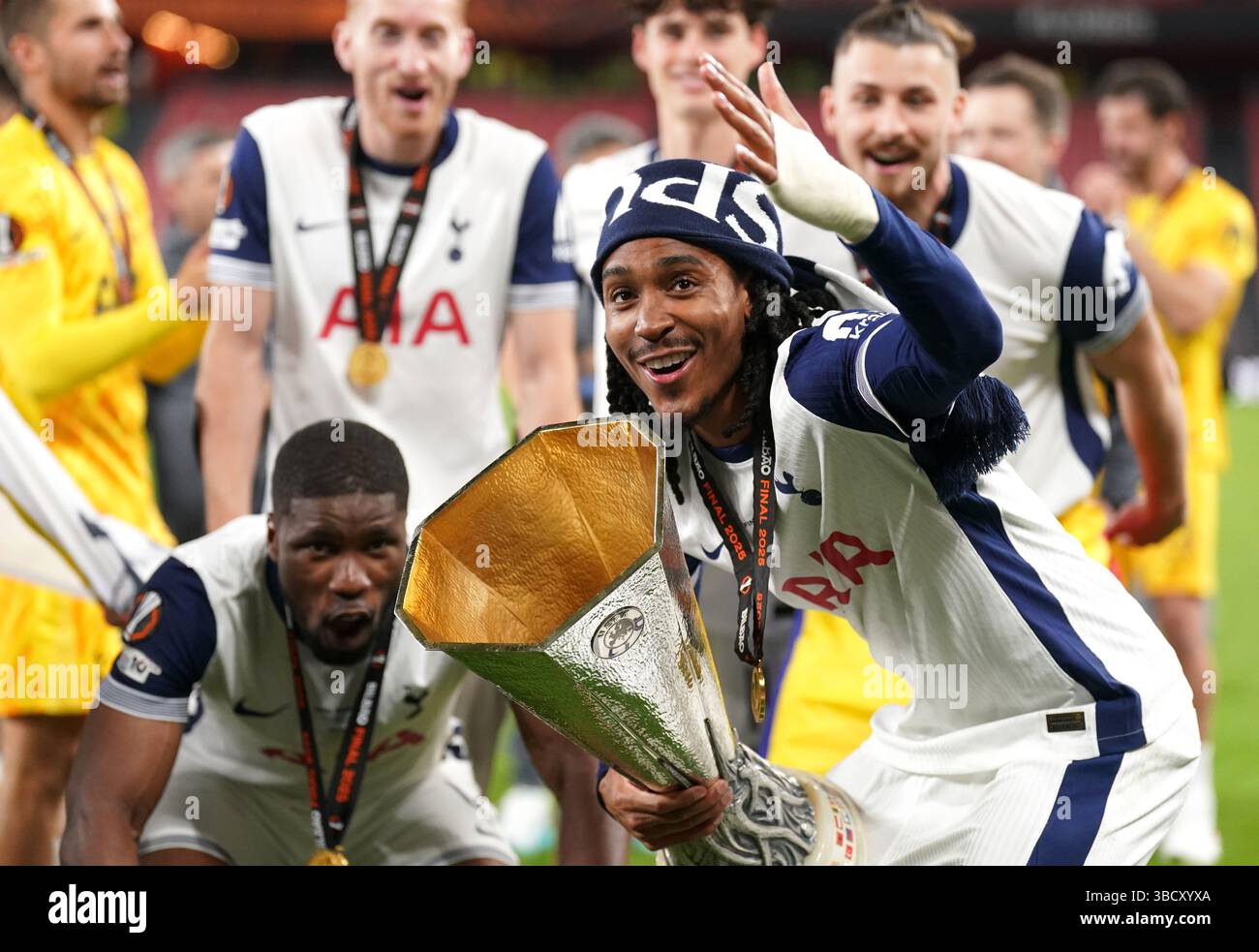 Tottenham Hotspur's Djed Spence with the trophy following the UEFA ...