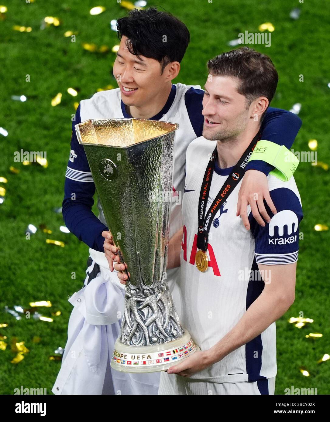 Tottenham Hotspur's Ben Davies and Son Heung-Min with the trophy ...