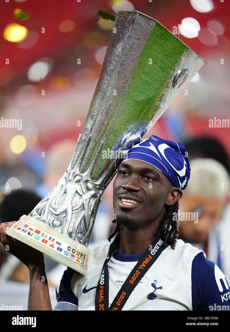 Tottenham Hotspur's Yves Bissouma with the trophy following the UEFA ...