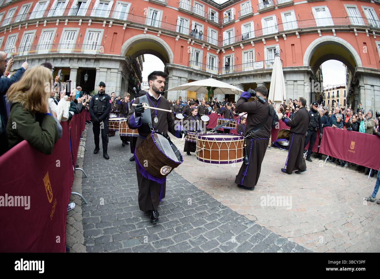 People before the procession of Tamborrada at the Plaza Mayor madrid on ...