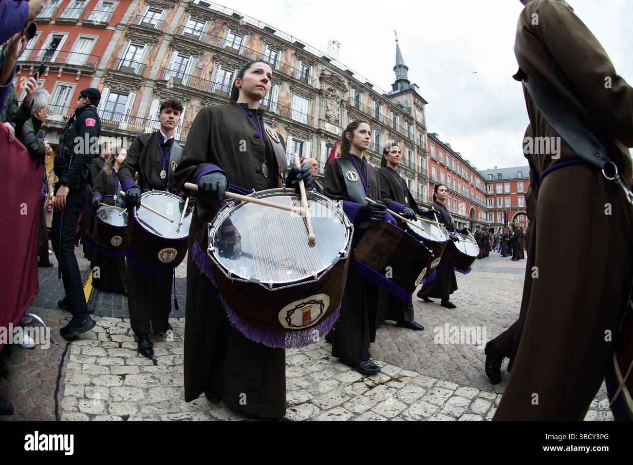 People before the procession of Tamborrada at the Plaza Mayor madrid on ...