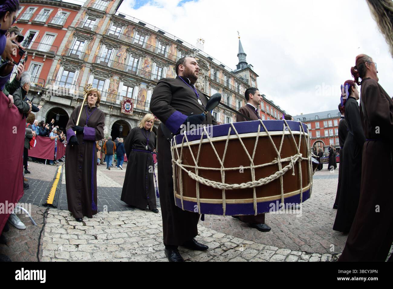 People before the procession of Tamborrada at the Plaza Mayor madrid on ...