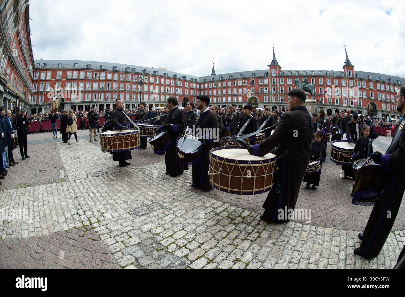 People before the procession of Tamborrada at the Plaza Mayor madrid on ...