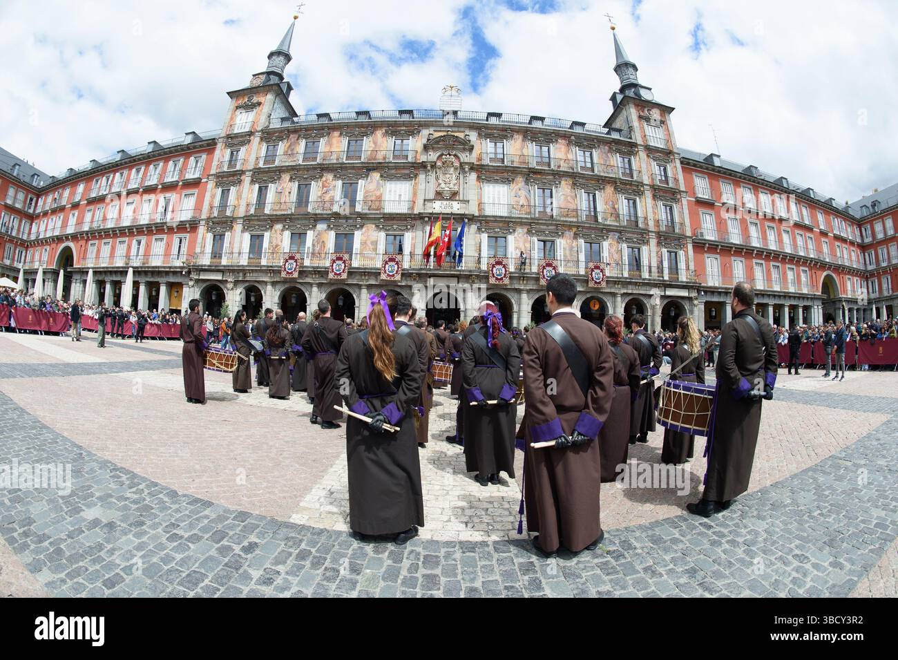 People before the procession of Tamborrada at the Plaza Mayor madrid on ...