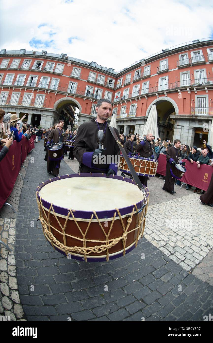 People before the procession of Tamborrada at the Plaza Mayor madrid on ...