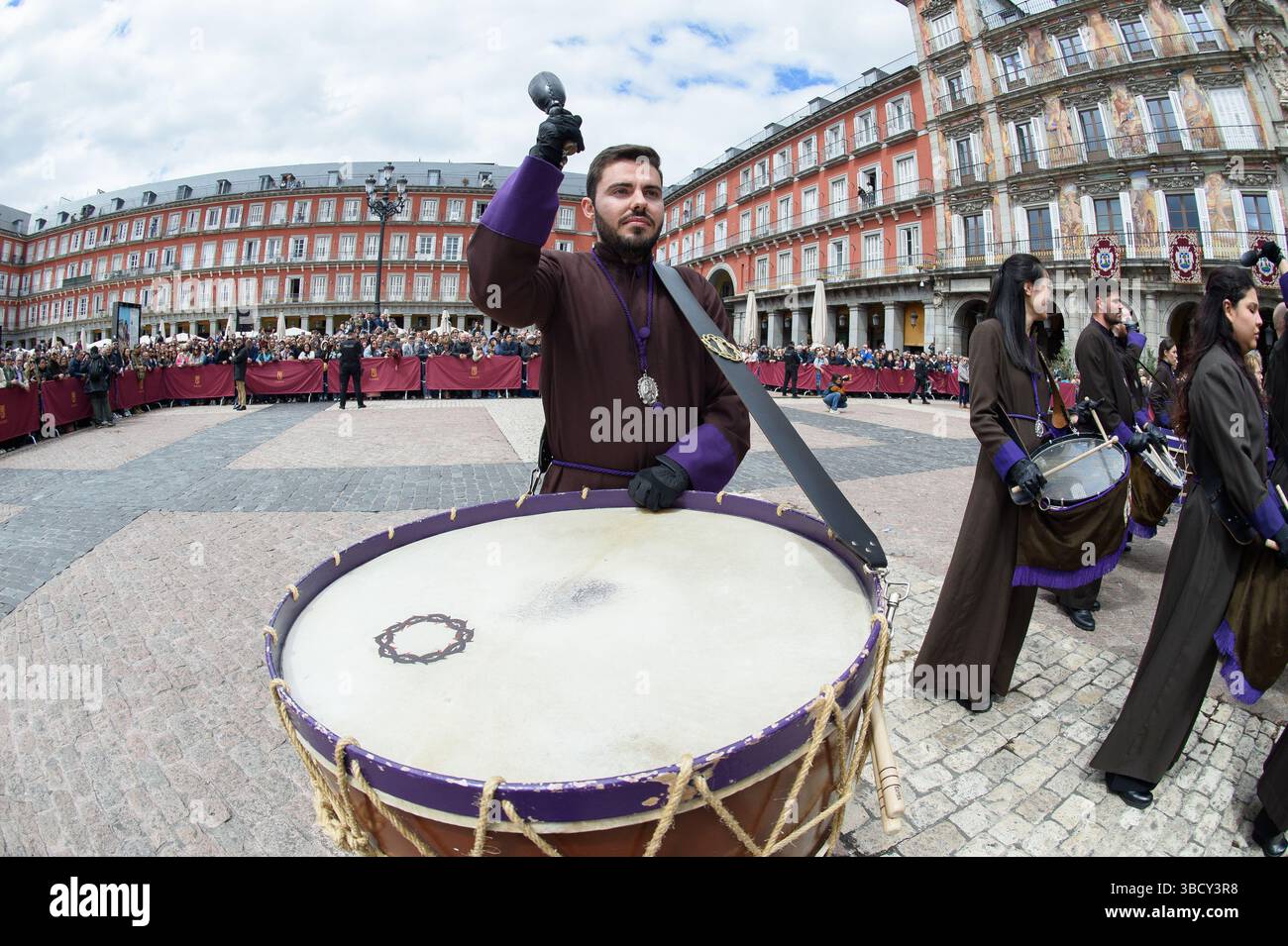People before the procession of Tamborrada at the Plaza Mayor madrid on ...
