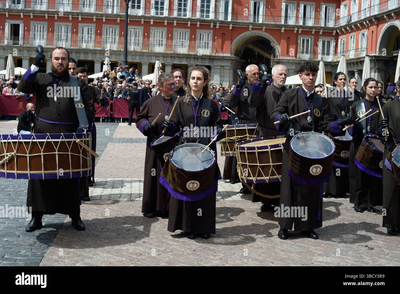 People before the procession of Tamborrada at the Plaza Mayor madrid on ...