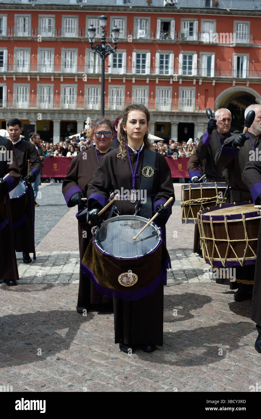 People before the procession of Tamborrada at the Plaza Mayor madrid on ...