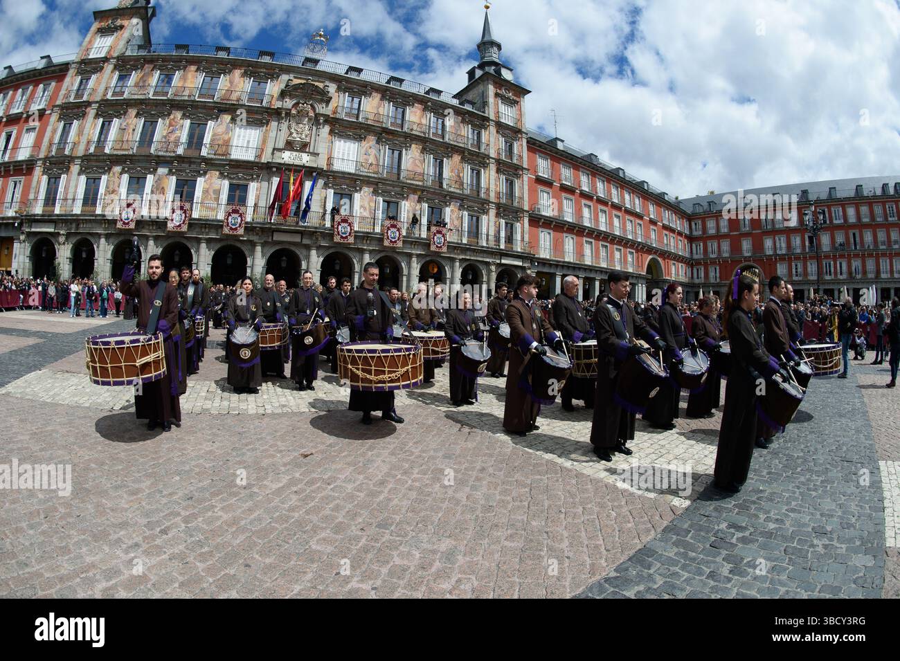 People before the procession of Tamborrada at the Plaza Mayor madrid on ...