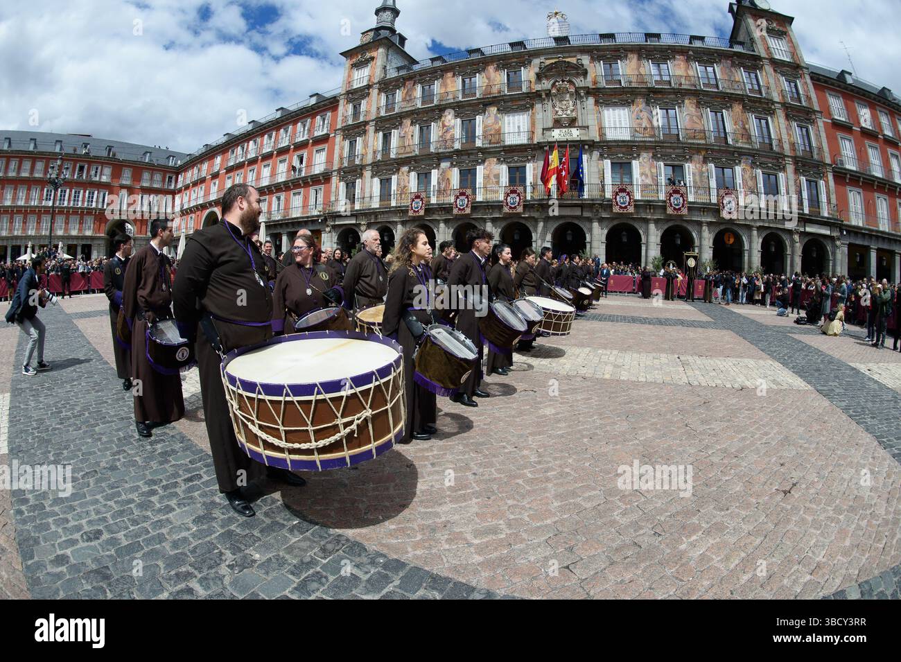 People before the procession of Tamborrada at the Plaza Mayor madrid on ...