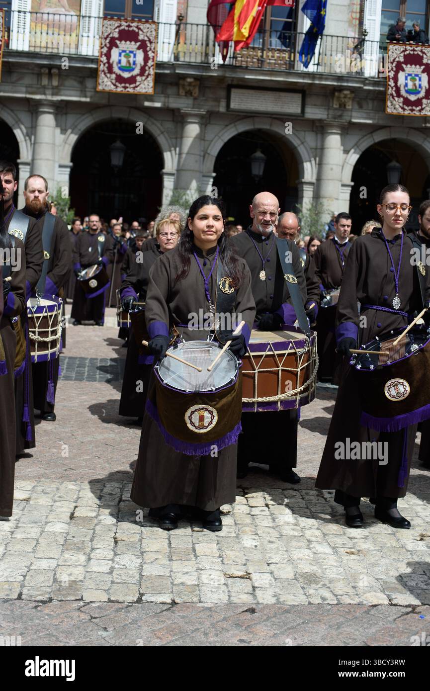 People before the procession of Tamborrada at the Plaza Mayor madrid on ...