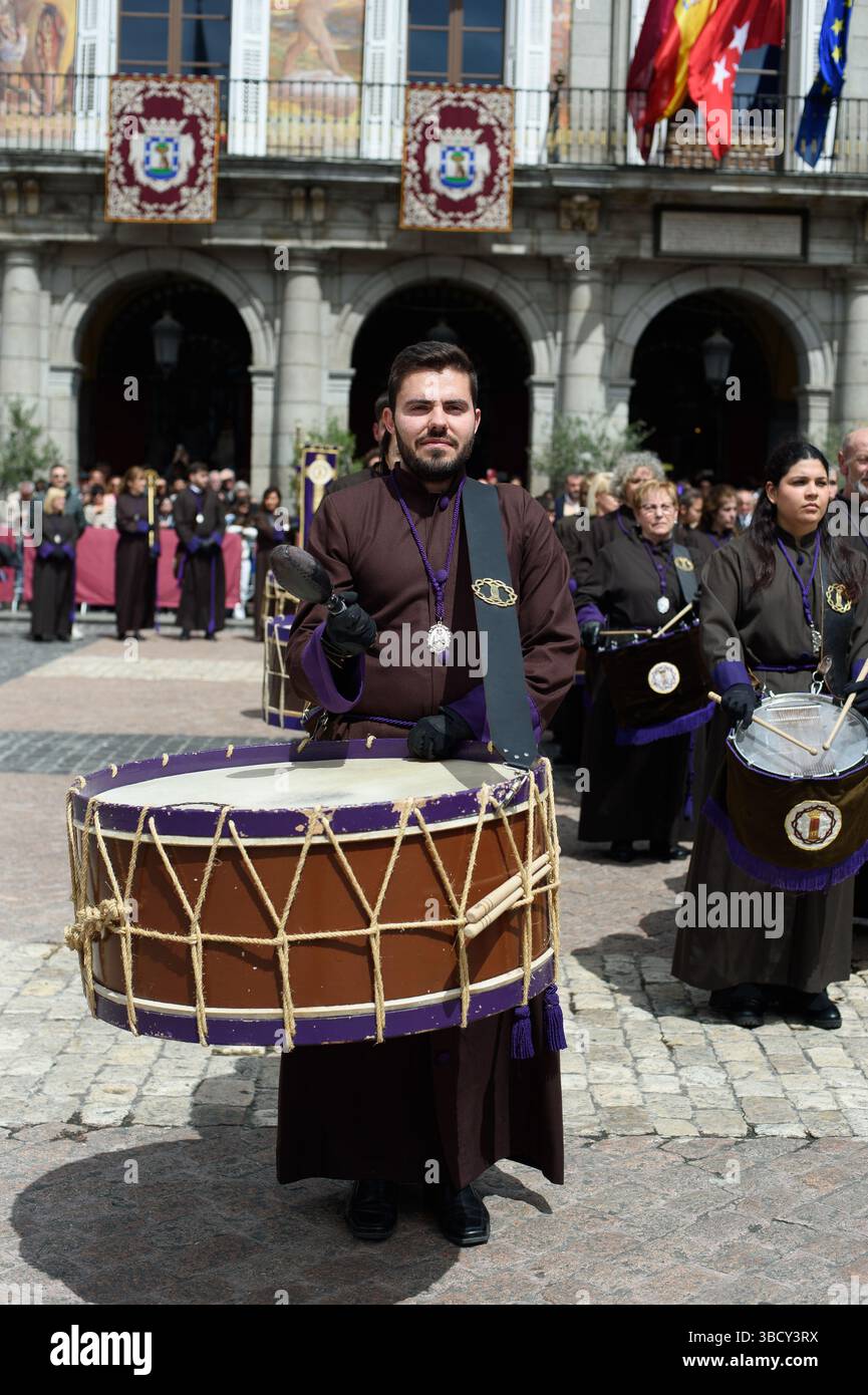 People before the procession of Tamborrada at the Plaza Mayor madrid on ...