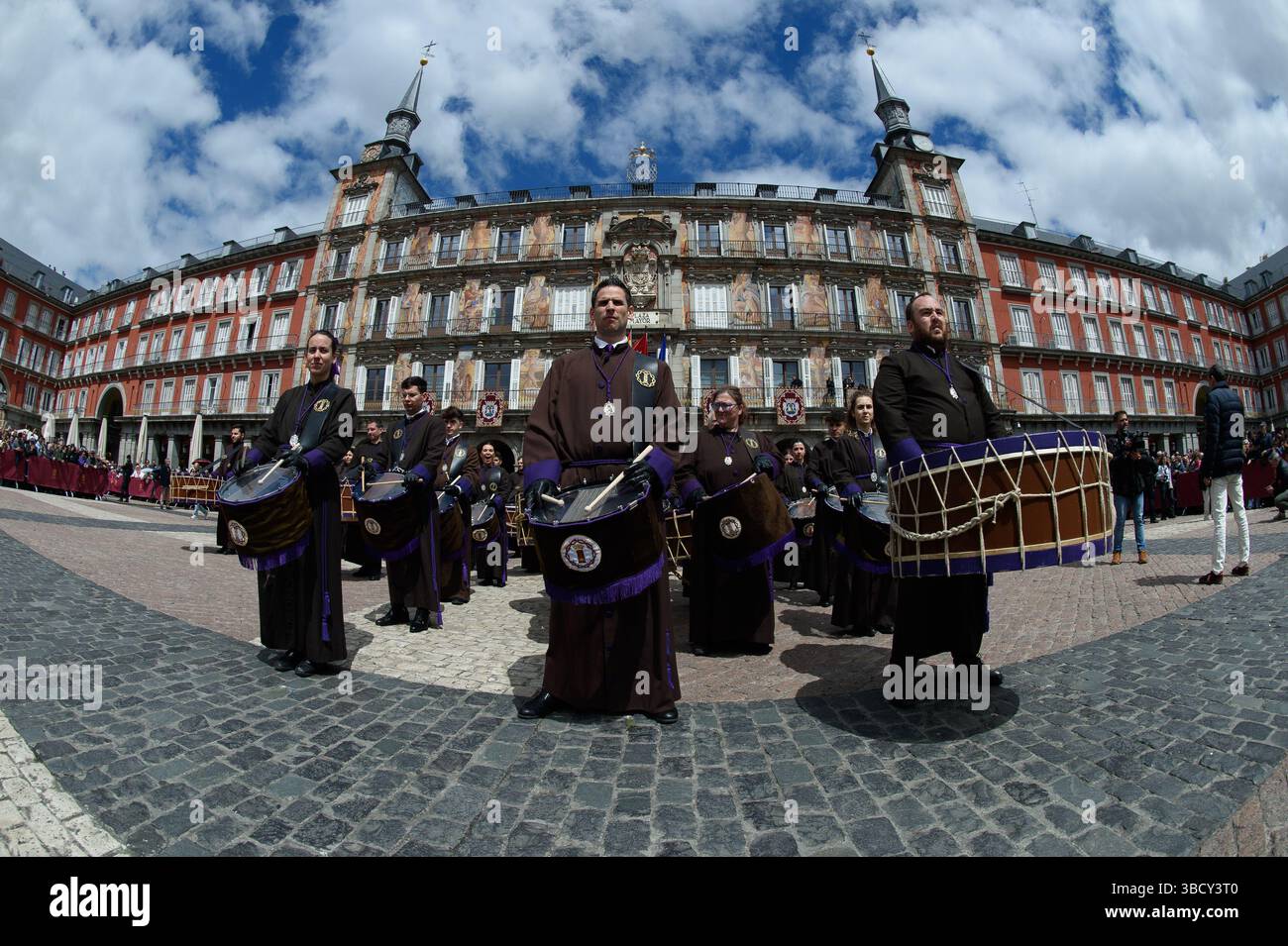 People before the procession of Tamborrada at the Plaza Mayor madrid on ...