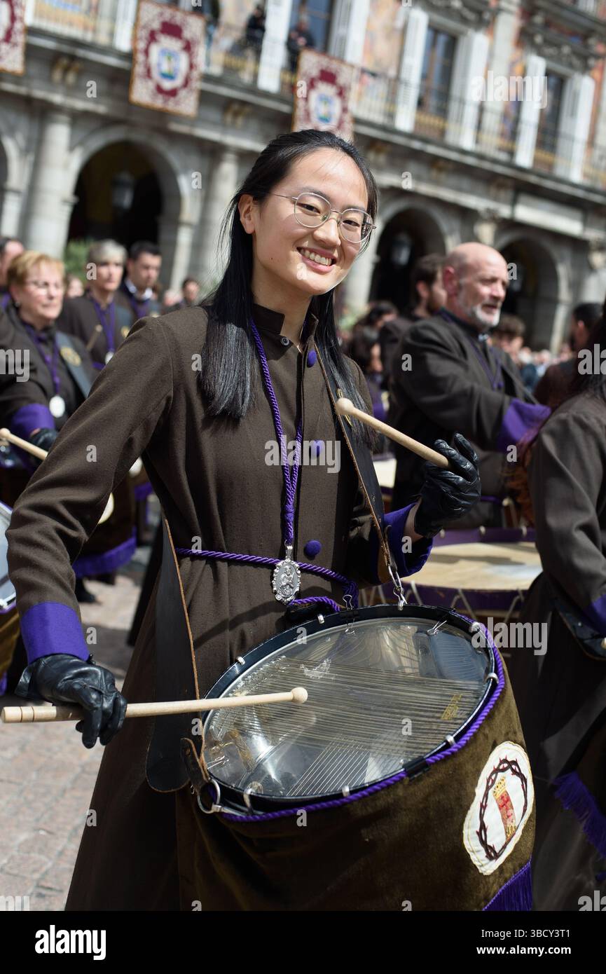 People before the procession of Tamborrada at the Plaza Mayor madrid on ...