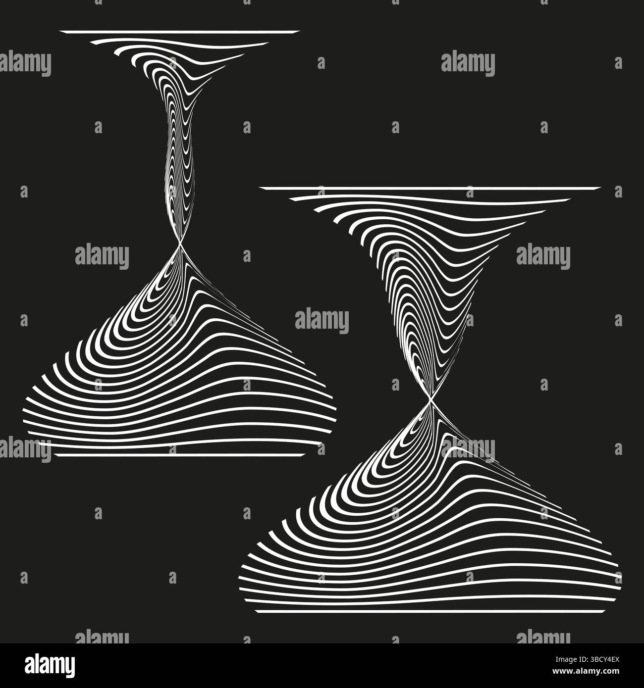 Twisted hourglass shape. Wavy symmetric figure. Black contour contrast ...