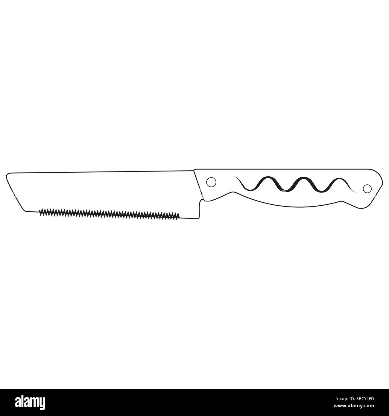 Sharp kitchen blade. Straight cutting edge. Serrated teeth detail ...