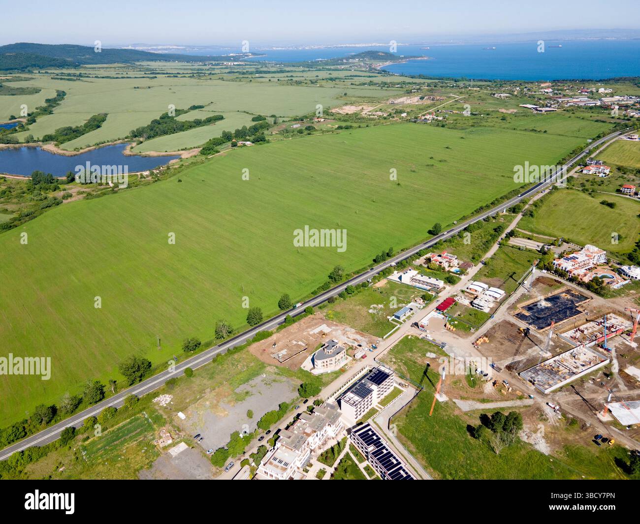 Aerial view of Black sea coastline near Gradina (Garden) Beach, Burgas ...