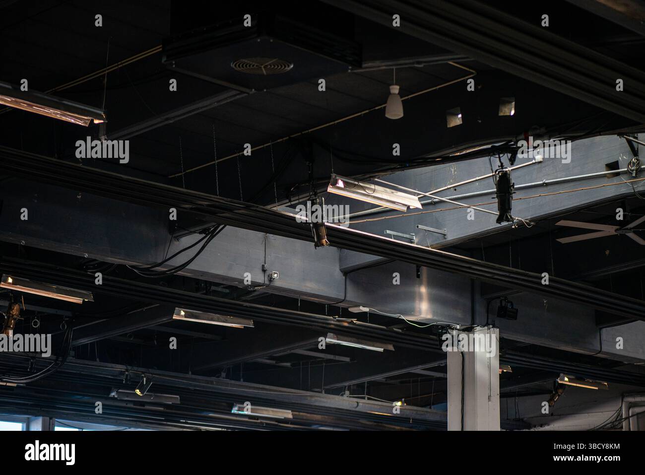 A detailed view of an electronic system's wiring and connections ...