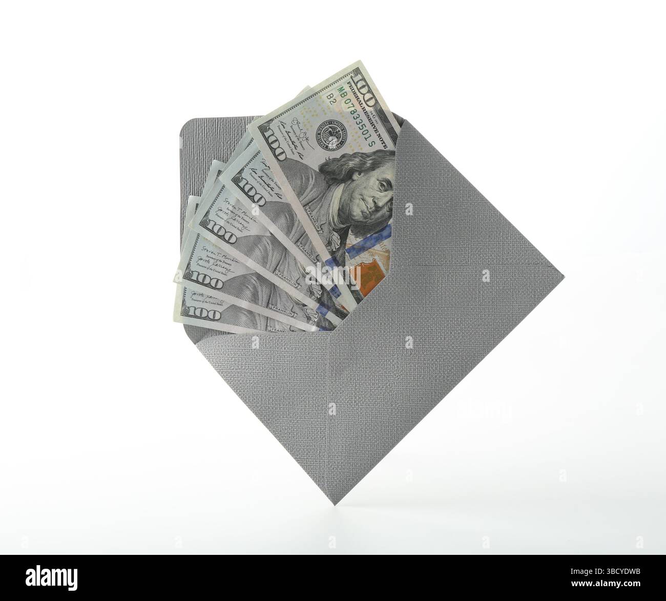 Money bonus. Envelope with dollar banknotes isolated on white Stock ...