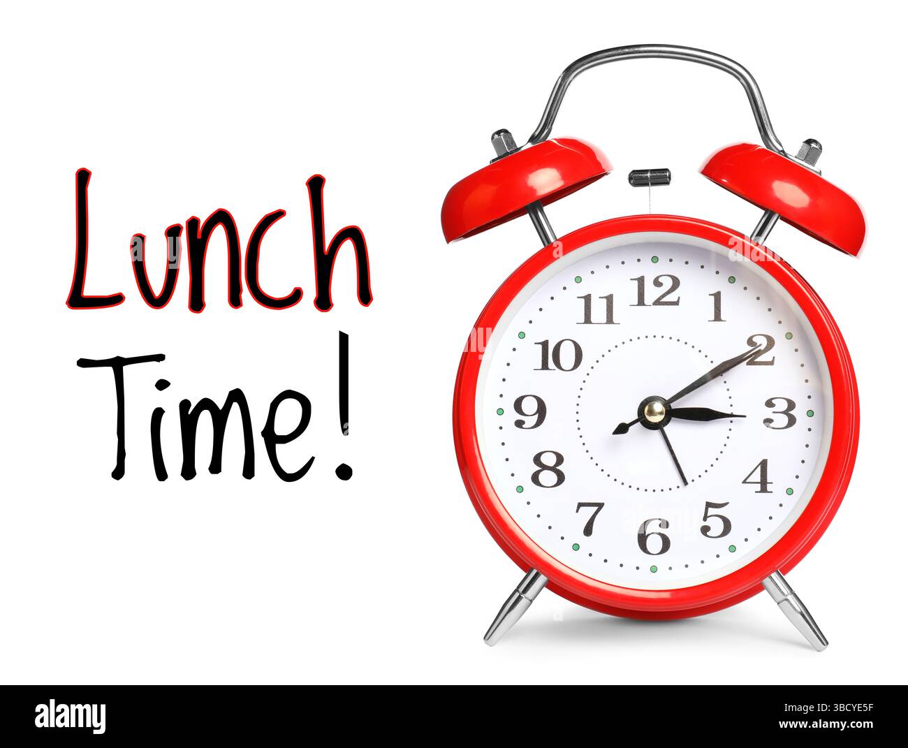 Alarm clock and words Lunch Time on white background Stock Photo - Alamy