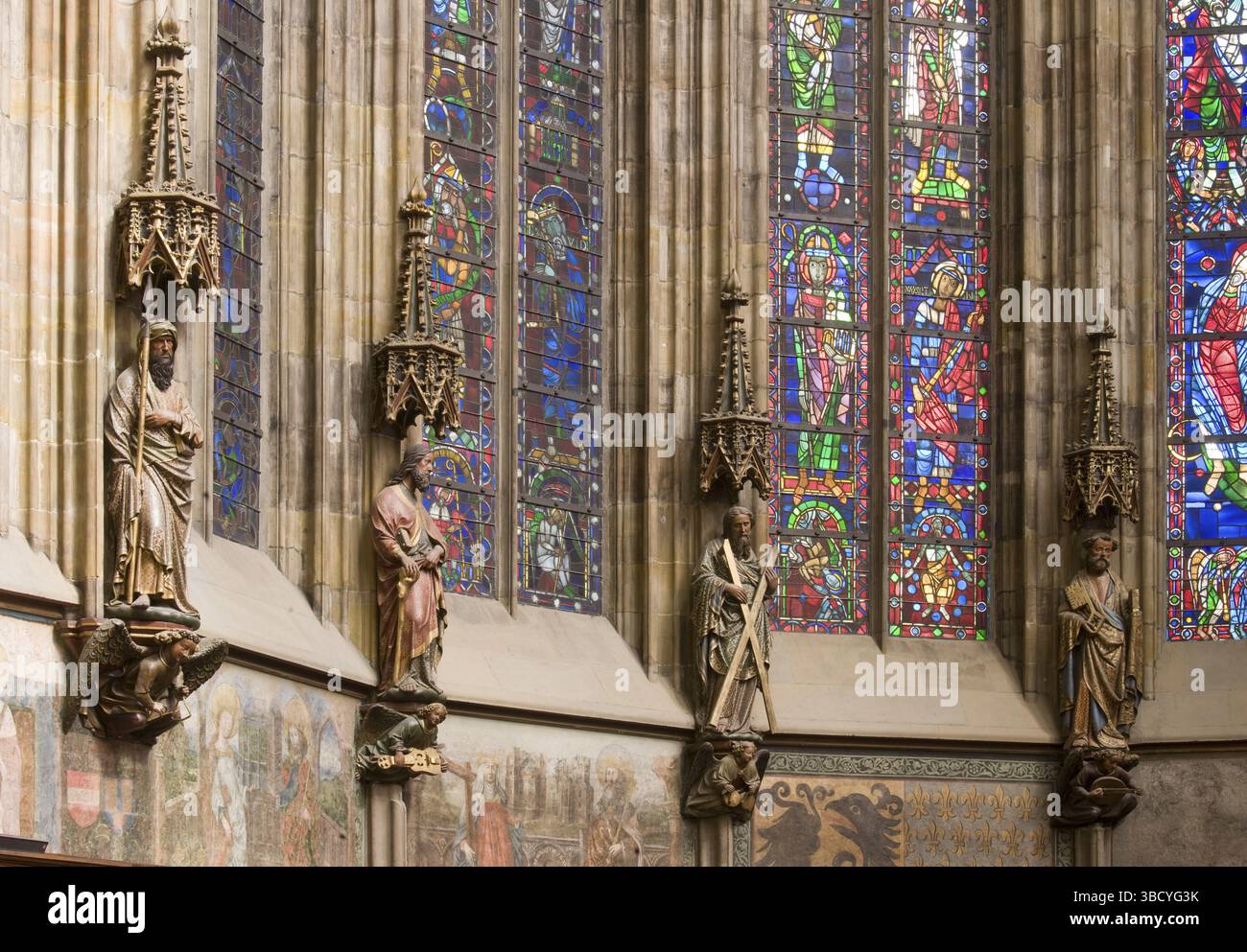 Choir hall, figures of saints with angel consoles on the north ...