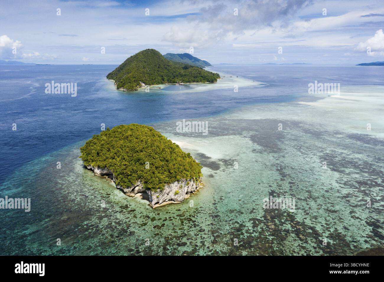 Aerial view of Cape Kri and Koh Island, Raja Ampat, West Papua ...