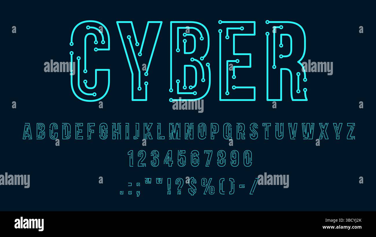 Futuristic cyber tech font, modern type, neon typeface and alphabet ...