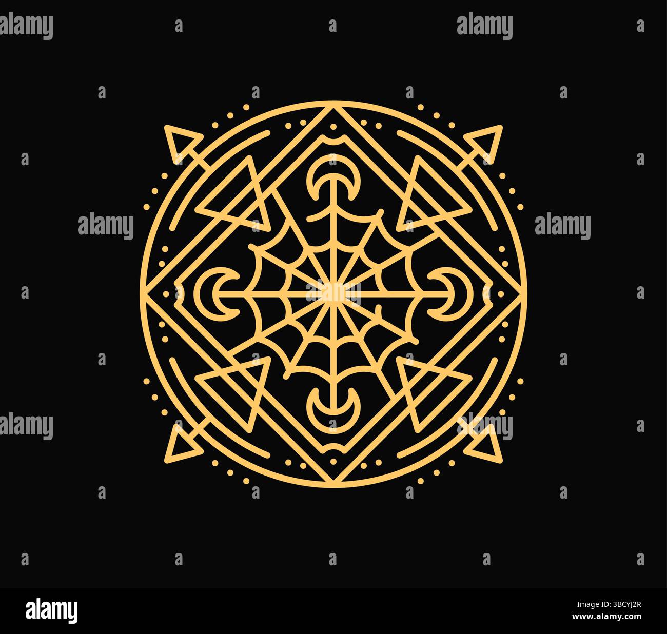 Golden esoteric tarot card line symbol, mystic boho tattoo. Vector gold ...