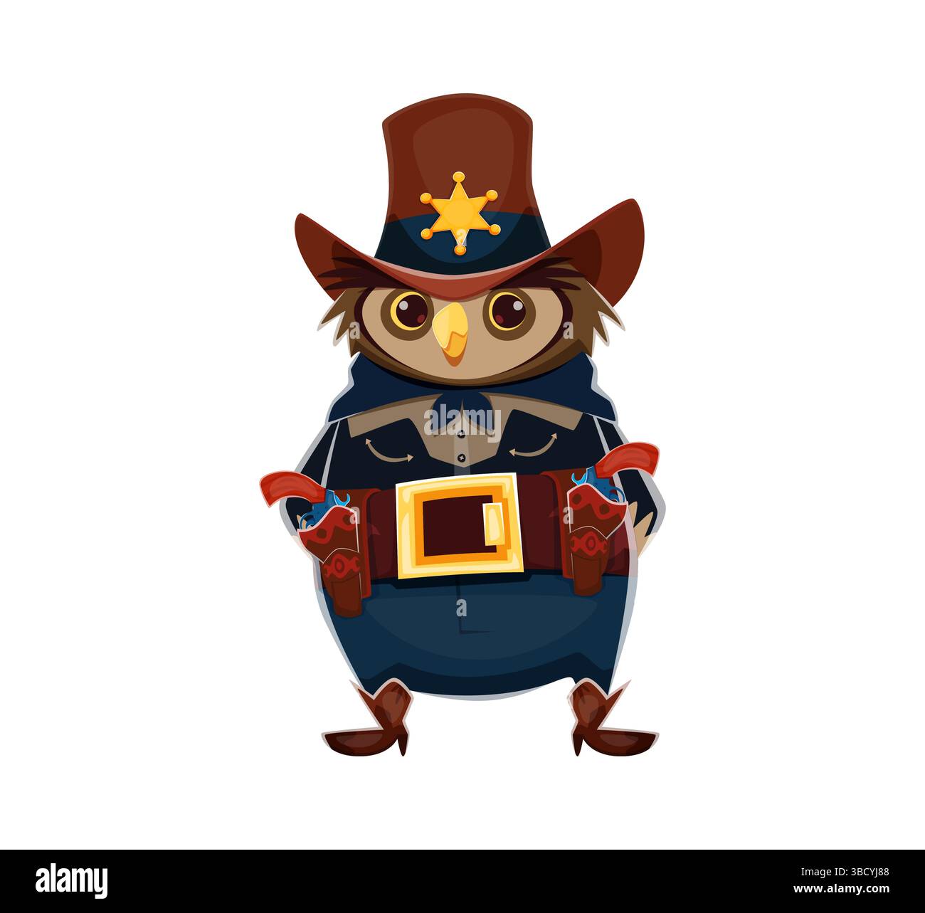 Cartoon owl bird wild west animal cowboy, sheriff, and ranger character ...