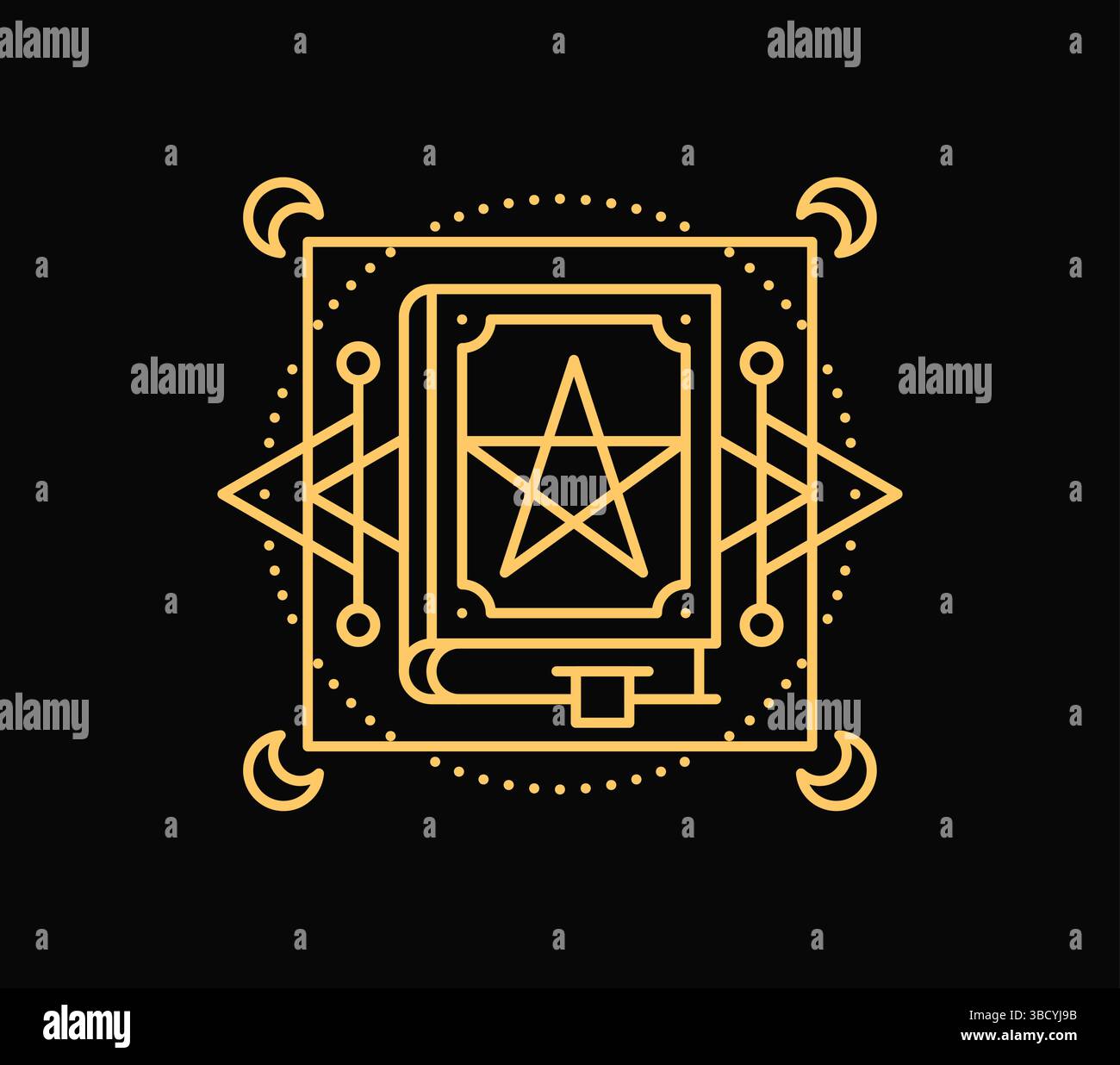 Esoteric Tarot card line symbol or mystic Boho tattoo ornament, vector ...