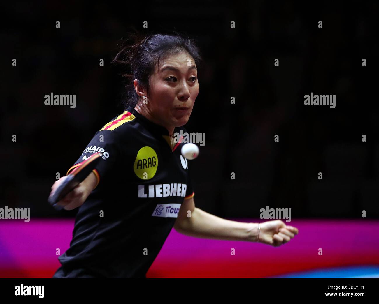 Doha, Qatar. 21st May, 2025. Han Ying hits a return during the women's ...