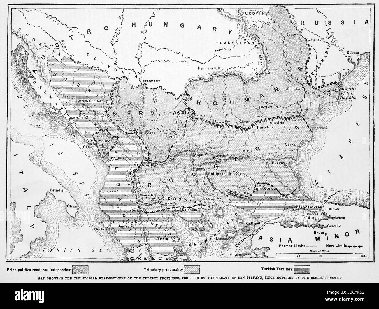 The Congress of Berlin - Map showing the territorial readjustment of ...