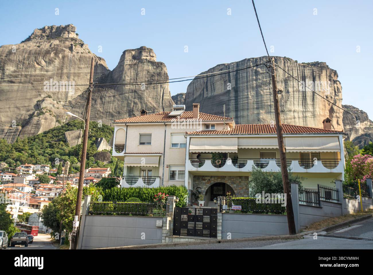 Kalambaka: view of the Meteora mountains and town. Greece Stock Photo ...