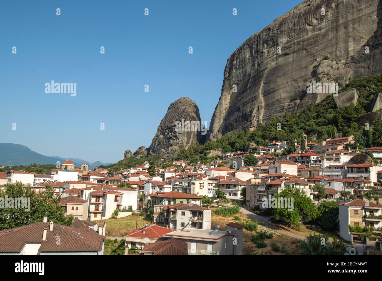 Kalambaka: view of the Meteora mountains and town. Greece Stock Photo ...