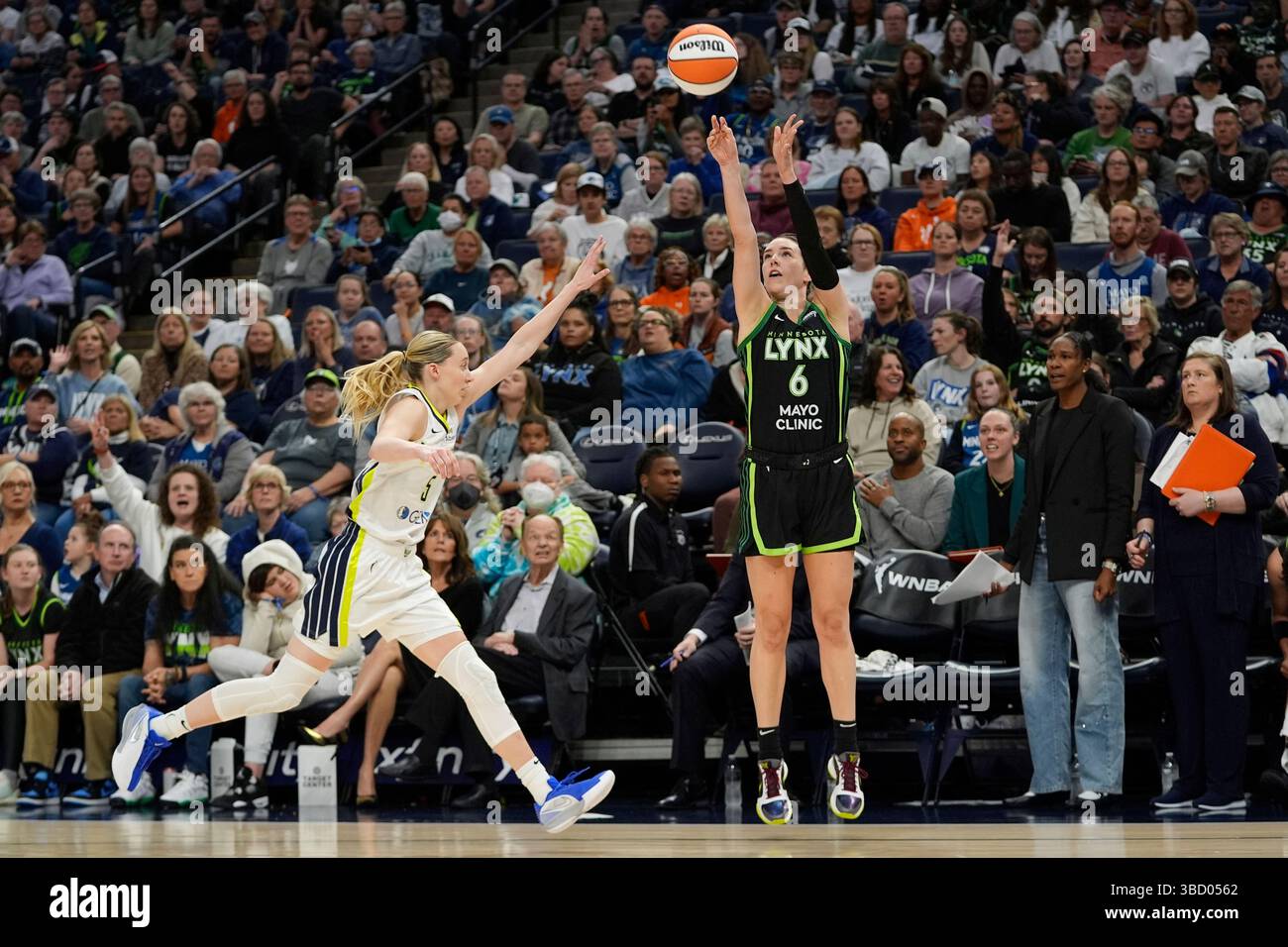 Minnesota Lynx forward Bridget Carleton (6) shoots over Dallas Wings ...