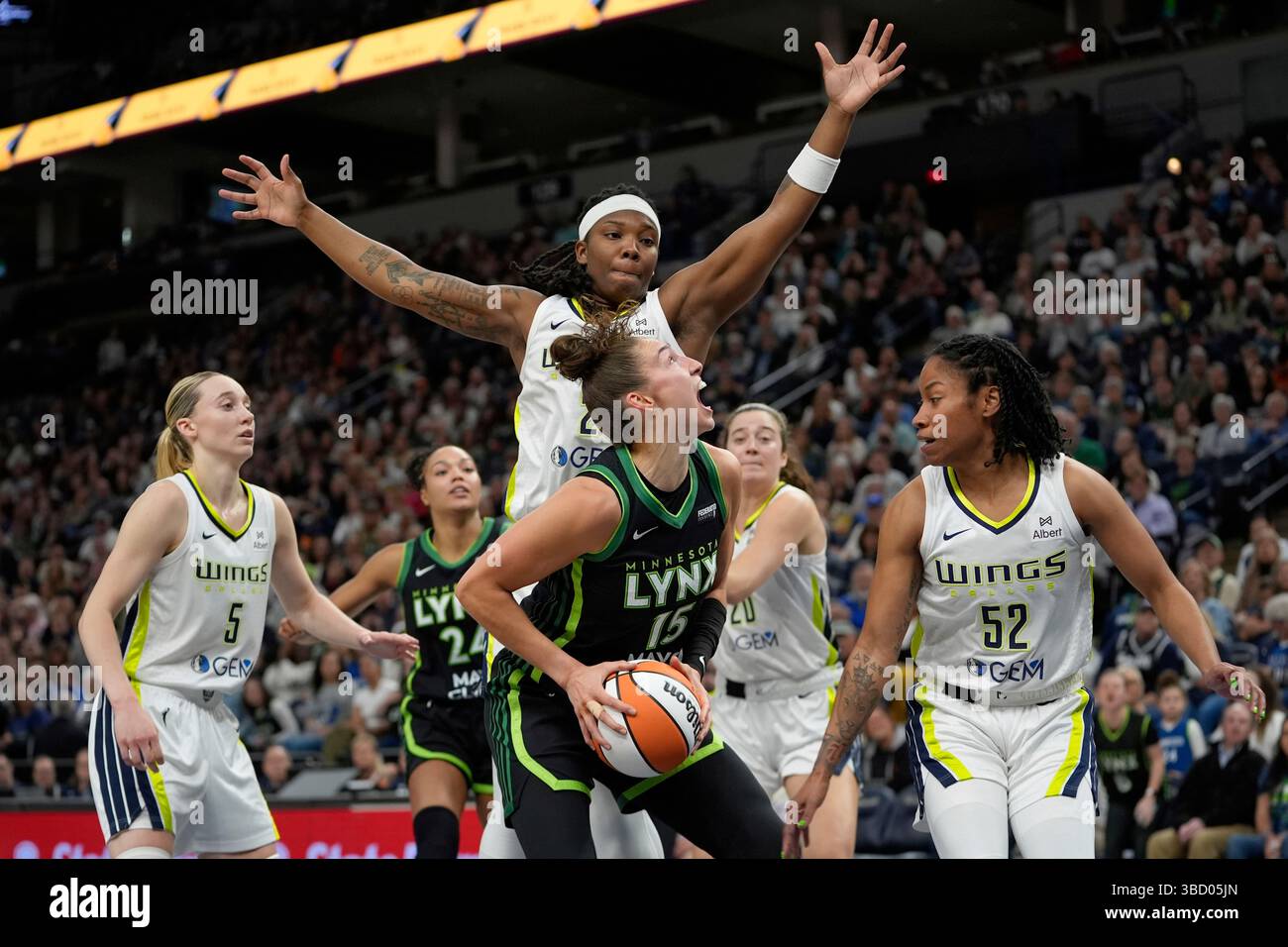 Minnesota Lynx forward Jessica Shepard (15) looks to shoot as Dallas ...