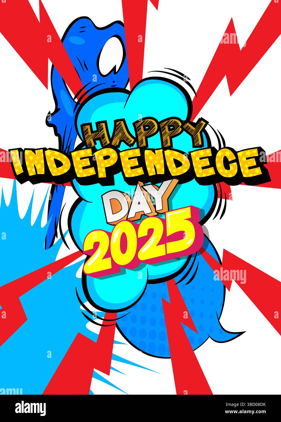 Cartoon Happy Independence Day 2025 text, comic book holiday greeting ...