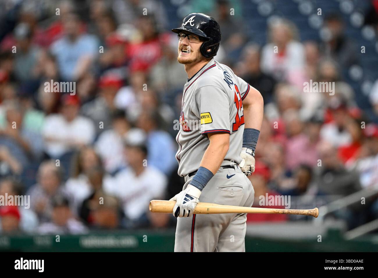 Atlanta Braves' Sean Murphy looks on during an at bat in the third ...