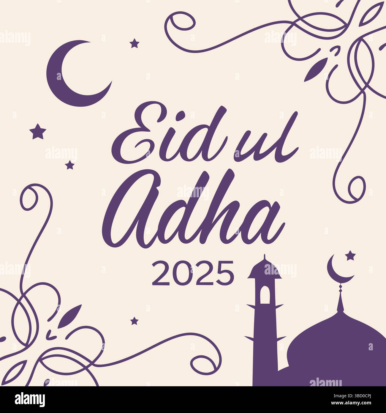 Elegant Eid ul Adha 2025 calligraphy design with decorative flourishes ...