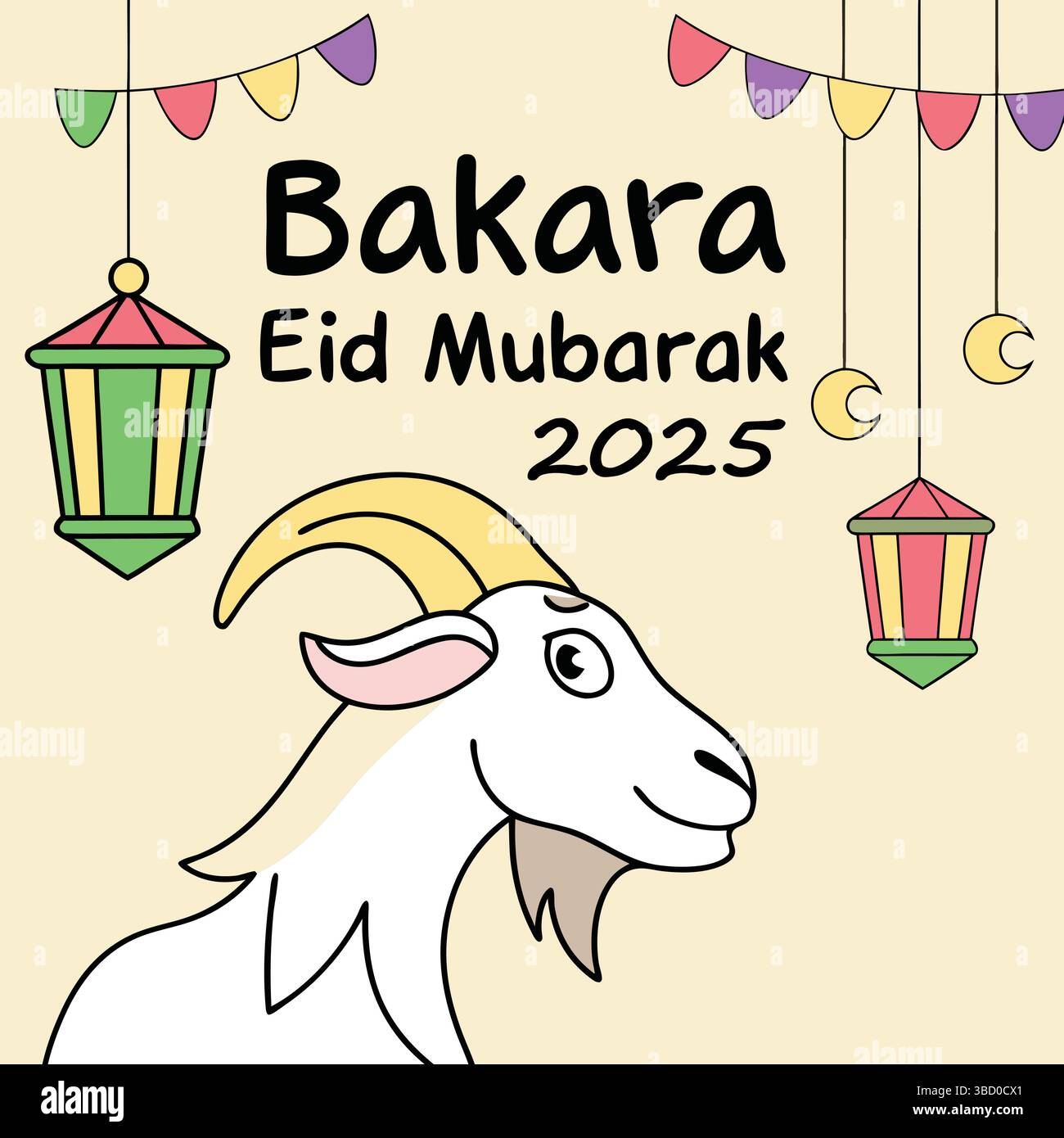 Bakara 2025 Eid Mubarak greeting card with cute goat illustration and ...